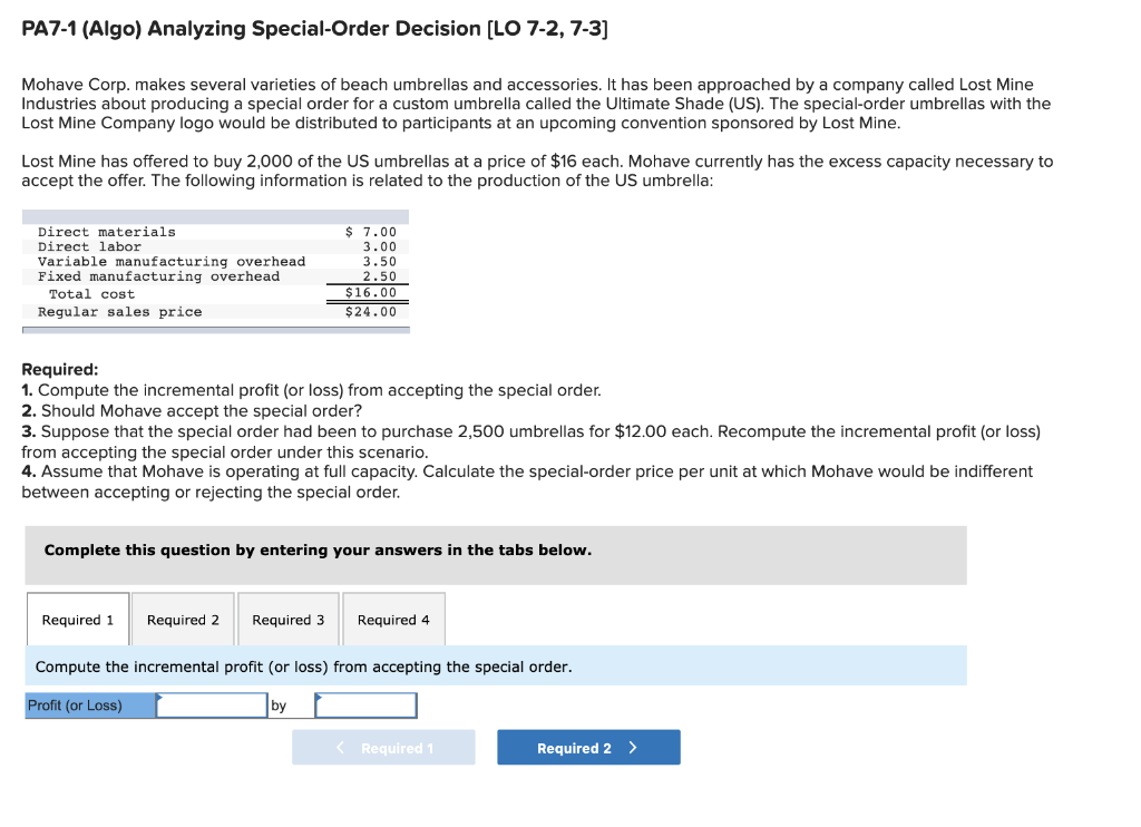Solved PA7-1 (Algo) Analyzing Special-Order Decision (LO | Chegg.com