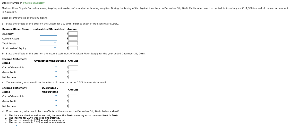 Solved Effect of Errors in Physical Inventory Madison River | Chegg.com