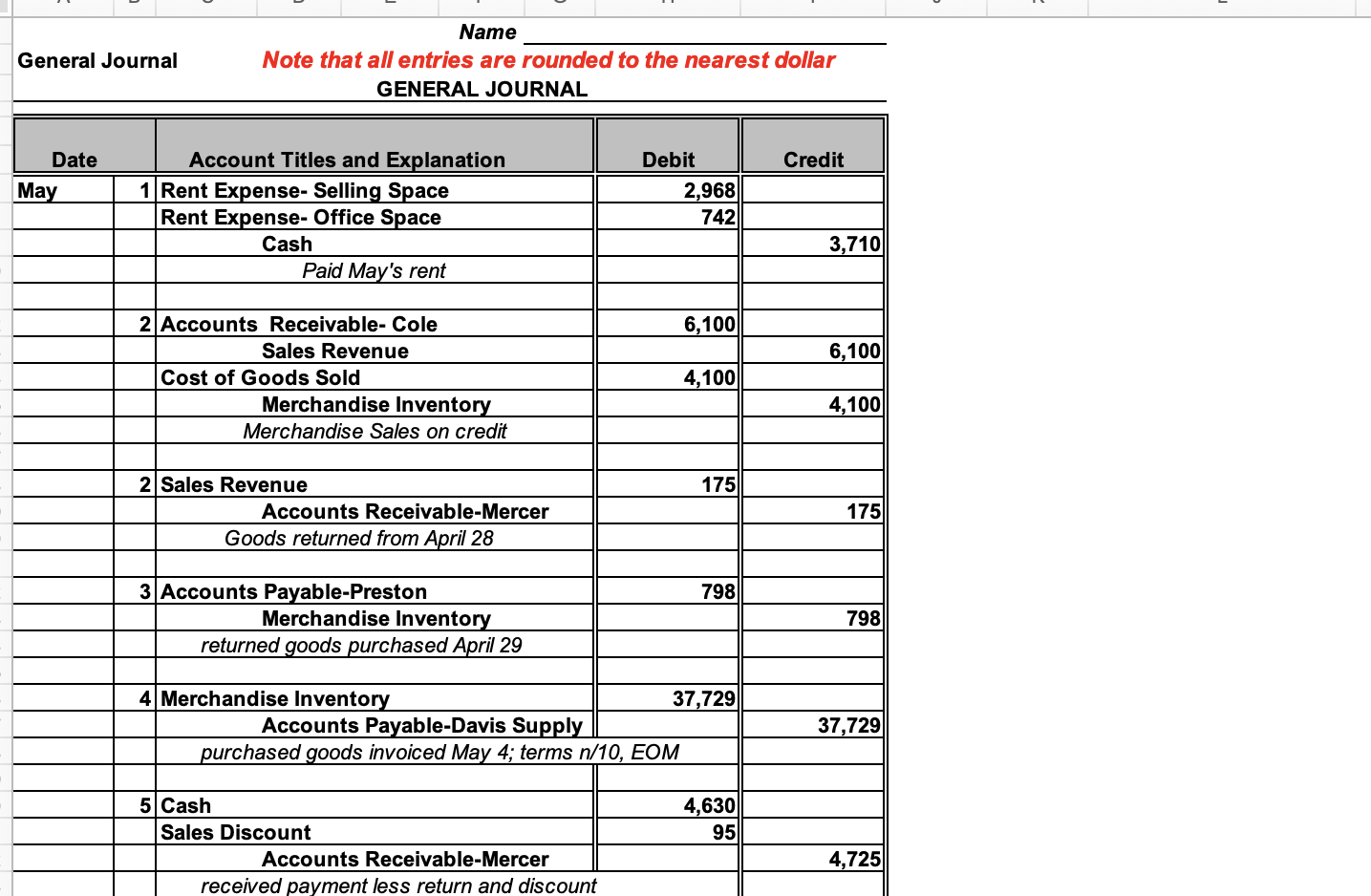 Solved correct any errors in the journal entries...May 1 | Chegg.com