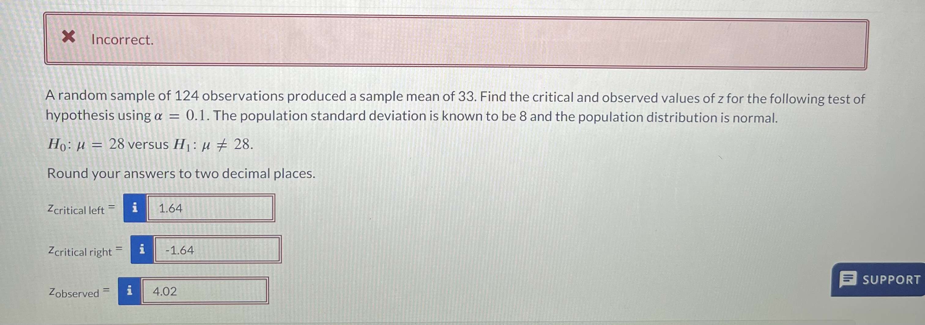 Solved A random sample of 124 ﻿observations produced a | Chegg.com