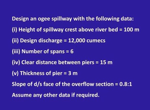 Solved Design an ogee spillway with the following data: (i) | Chegg.com