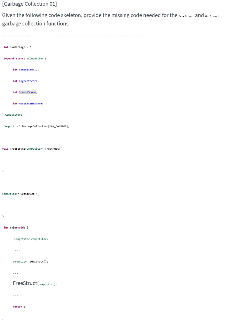 Solved [Garbage Collection 01] Given the following code | Chegg.com