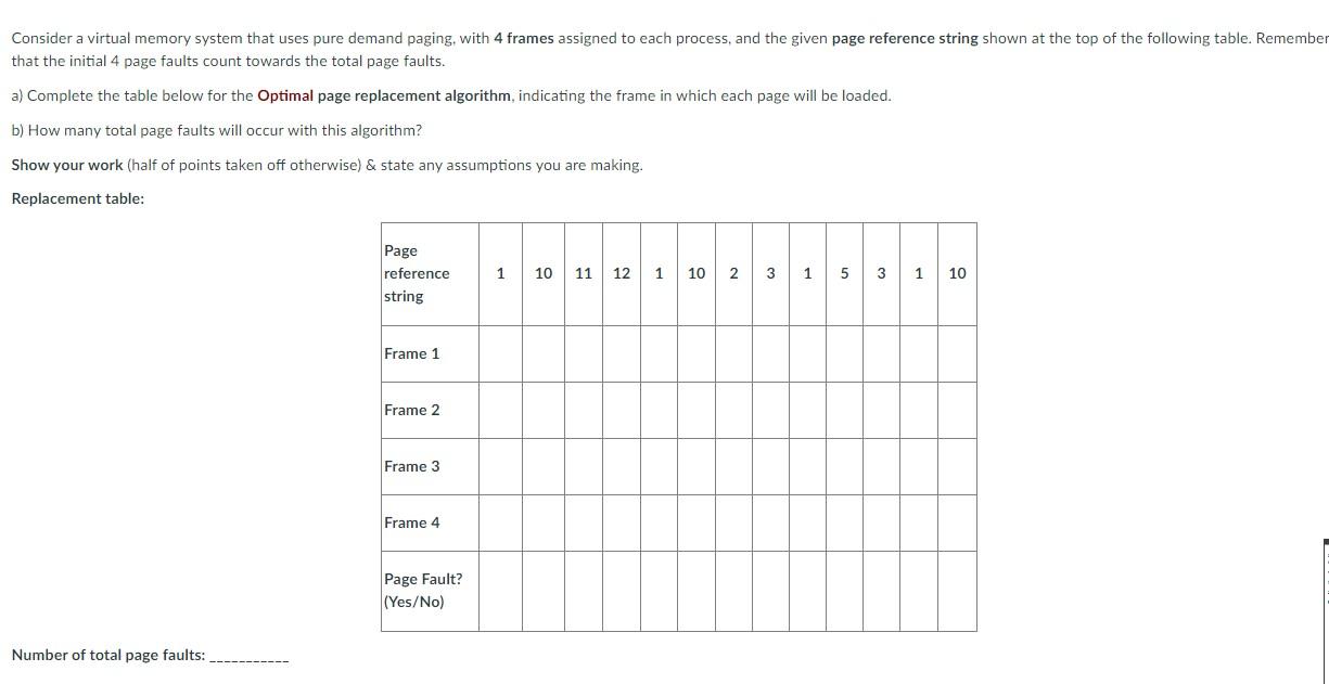 Solved Consider a virtual memory system that uses pure | Chegg.com