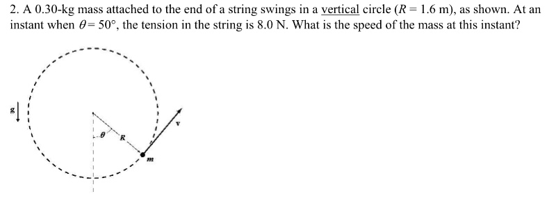Solved 2. A 0.30-kg mass attached to the end of a string | Chegg.com