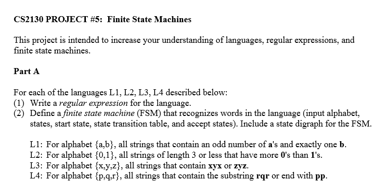 Solved CS2130 PROJECT #5: Finite State Machines This project | Chegg.com