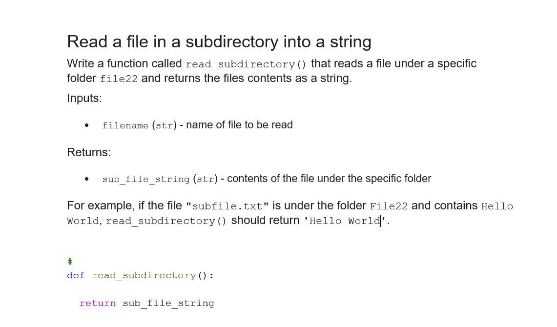 Solved Read a file in a subdirectory into a string Write a | Chegg.com