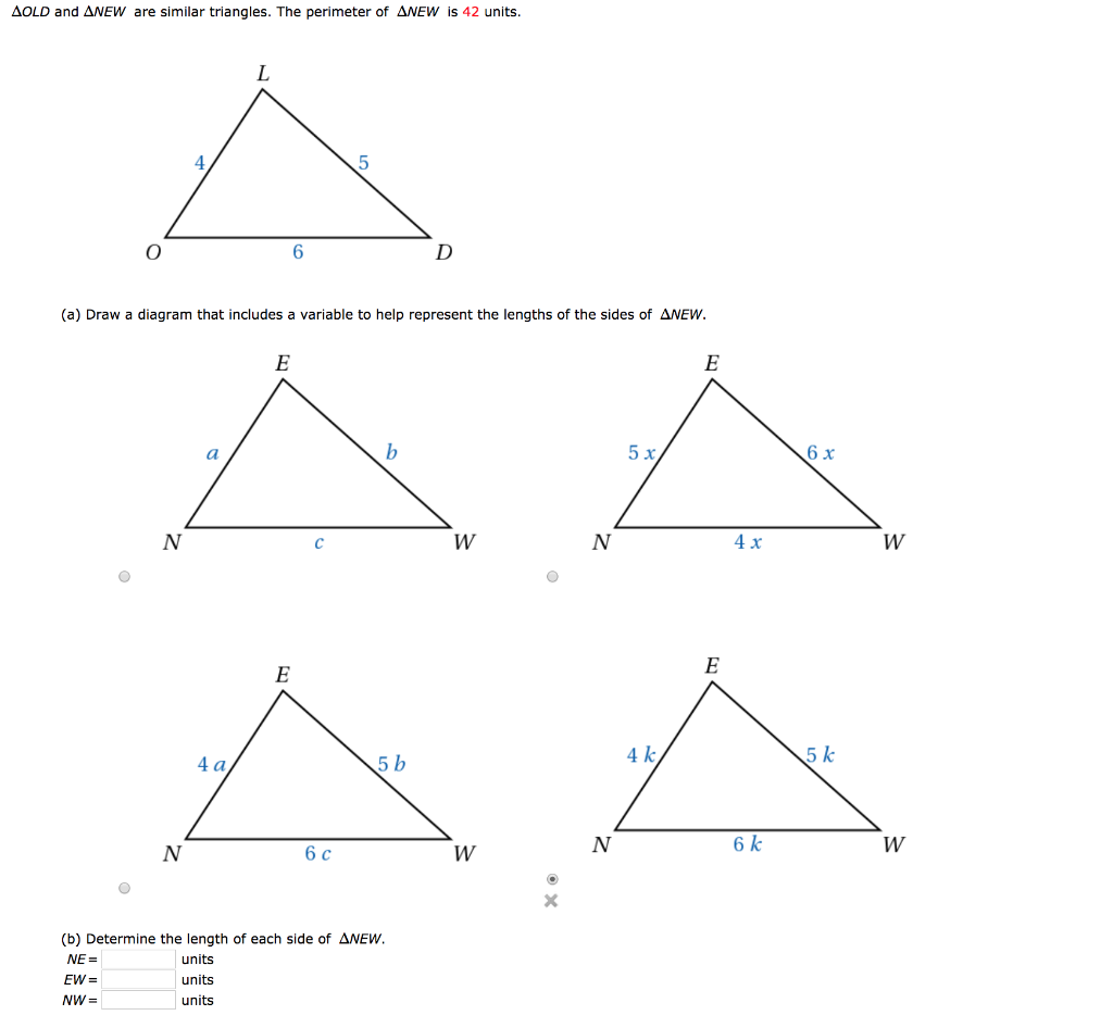 Solved AOLD and ANEW are similar triangles. The perimeter of | Chegg.com