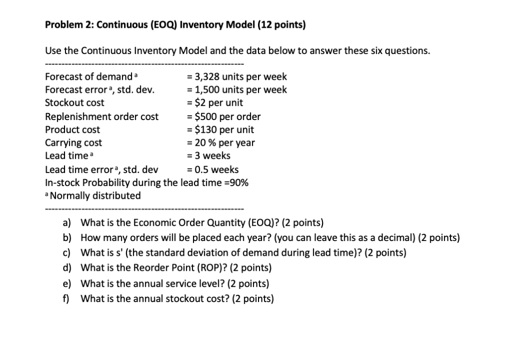 Solved Problem 2: Continuous (EOQ) Inventory Model (12 | Chegg.com