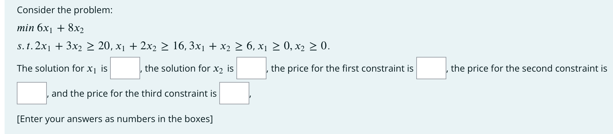 Solved Consider the problem:min6x1+8x2 | Chegg.com