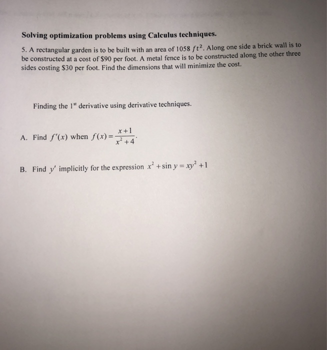 Solved Solving optimization problems using Calculus | Chegg.com