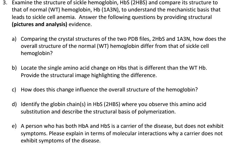 3. Examine the structure of sickle hemoglobin, HbS | Chegg.com