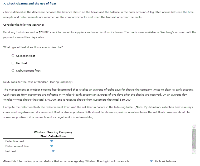 Solved 7. Check clearing and the use of float Float is | Chegg.com
