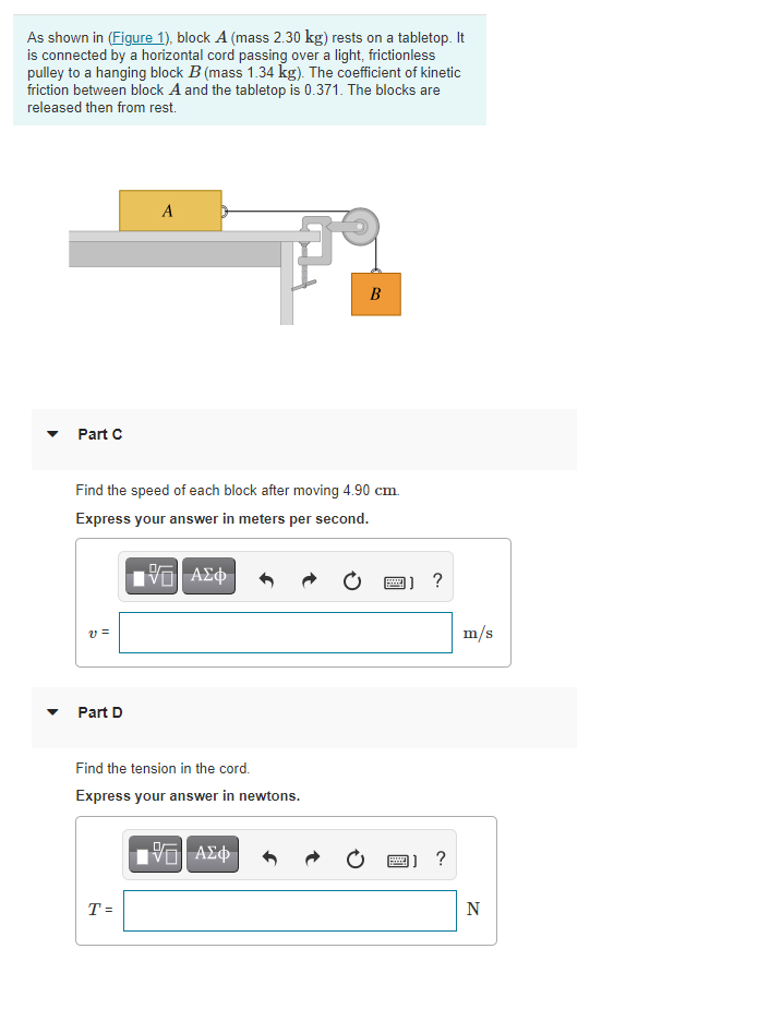 Solved As shown in (Figure 1), block A mass 2.30 kg) rests | Chegg.com