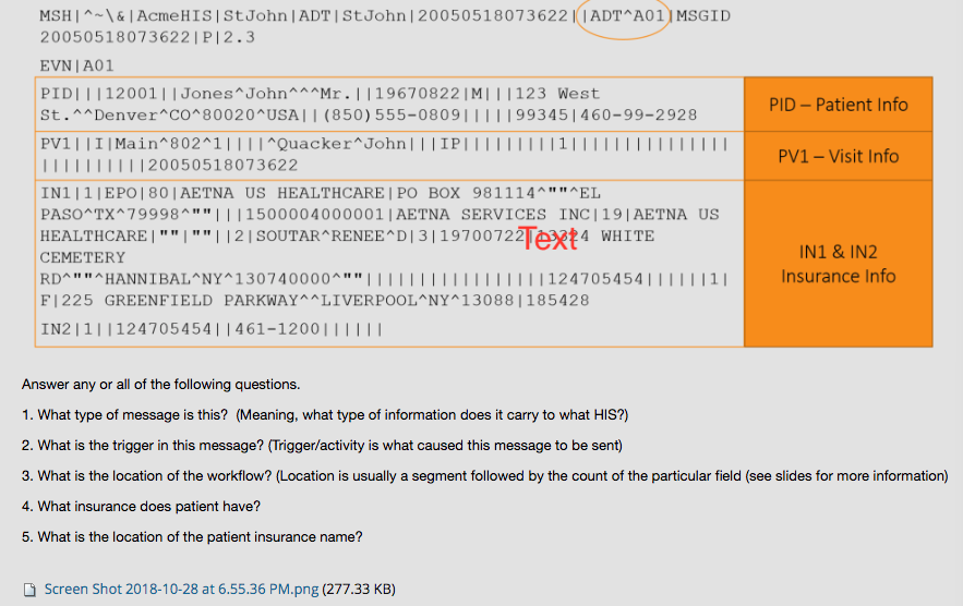 PID - Patient Info PV1 - Visit Info MSH|^~\& | Chegg.com