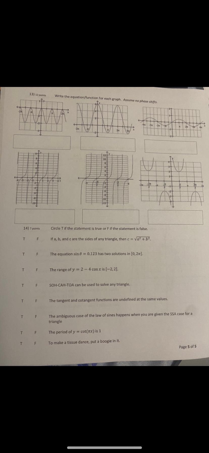 Solved 13) 12 points Write the equation/function for each | Chegg.com