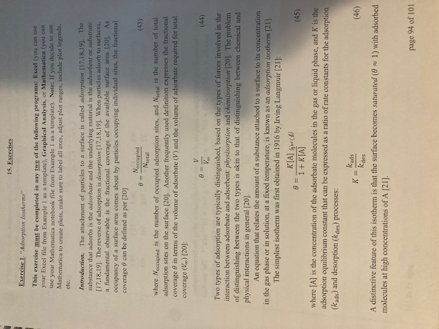 Use the linearized form of the Langmuir isotherm (48) | Chegg.com