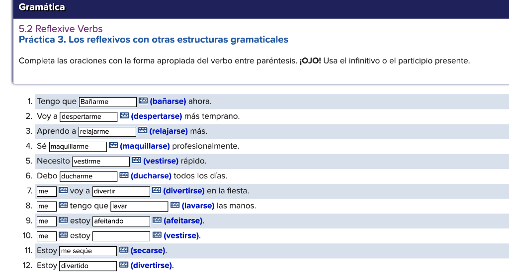 Solved Gramática 5.2 Reflexive Verbs Práctica 3. Los | Chegg.com