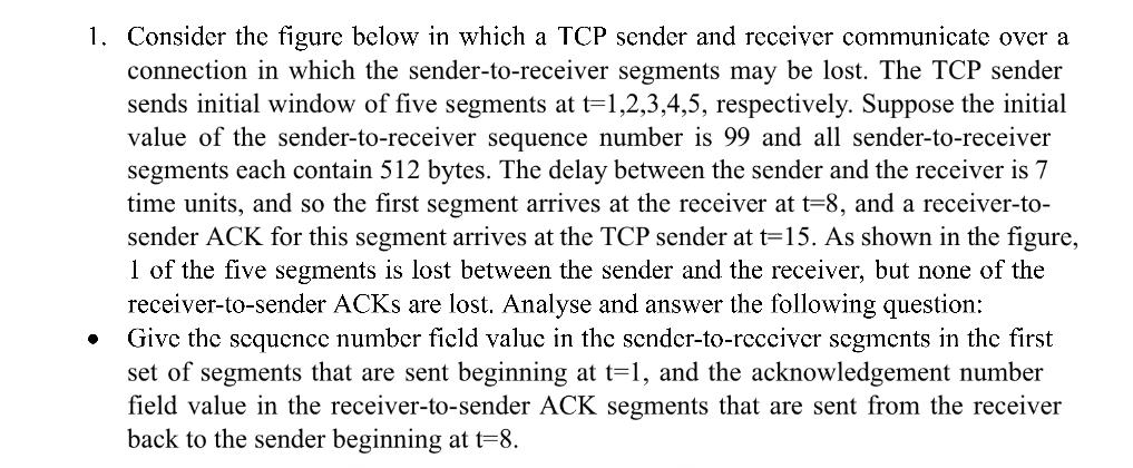 Solved 1. Consider the figure below in which a TCP sender | Chegg.com