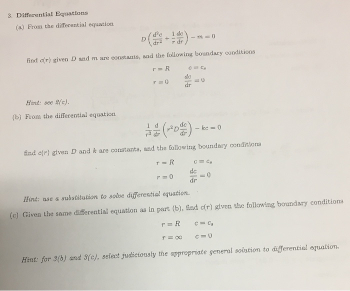 Solved (a) From the differential equation D(d^2 c/dr^2 + | Chegg.com