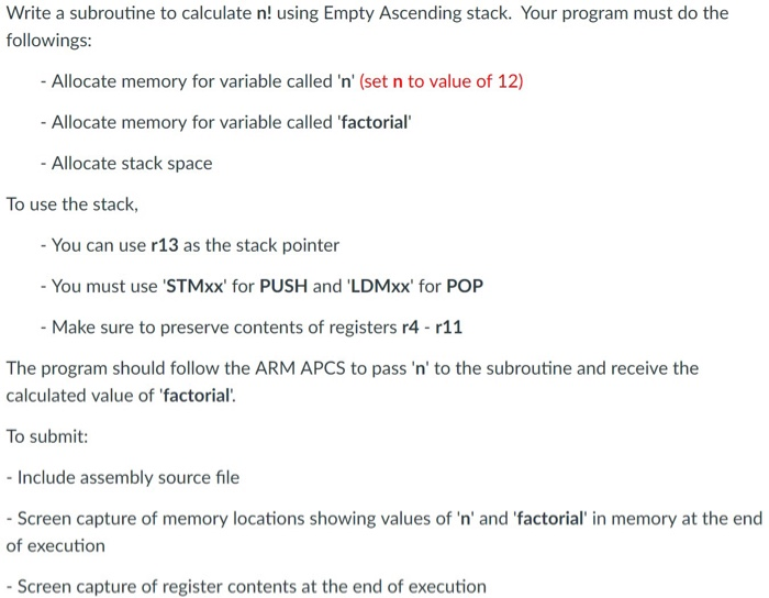 Solved Write A Subroutine To Calculate N Using Empty 
