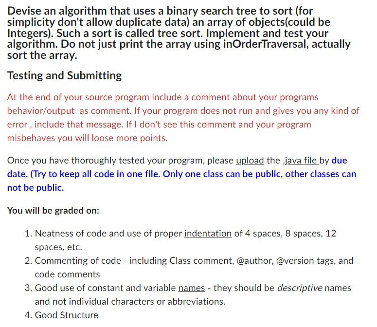 Solved Devise an algorithm that uses a binary search tree to | Chegg.com