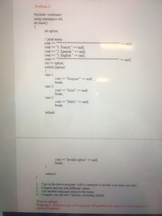 Solved Problem 2 include 90stream> using namespace std nt | Chegg.com