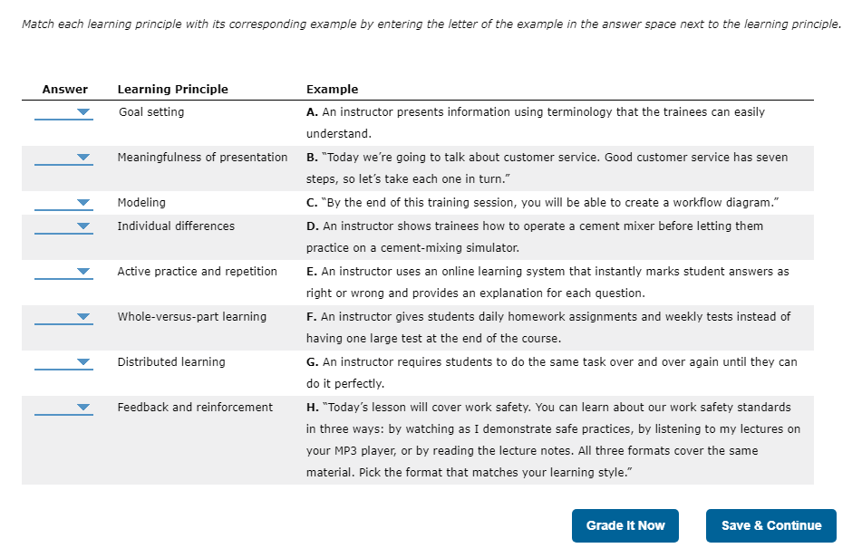 Solved Match each learning principle with its corresponding | Chegg.com