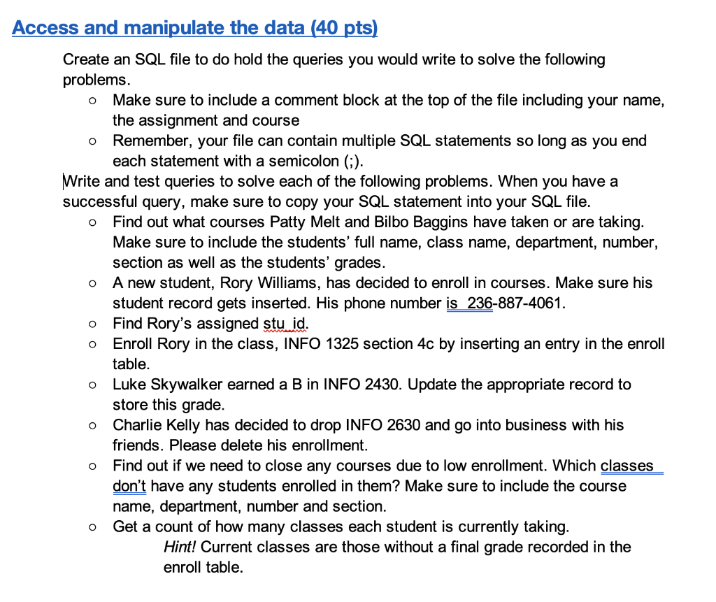 Write a create script (30 pts) Using the ERD pictured | Chegg.com