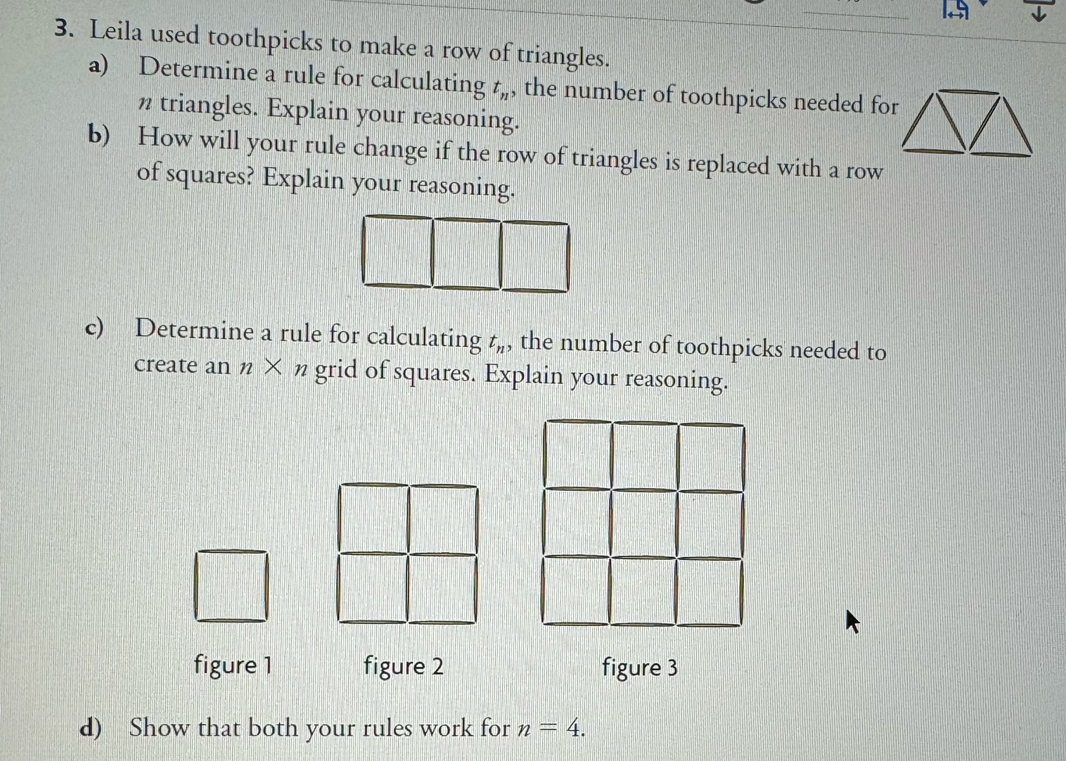 3. Leila used toothpicks to make a row of triangles. | Chegg.com
