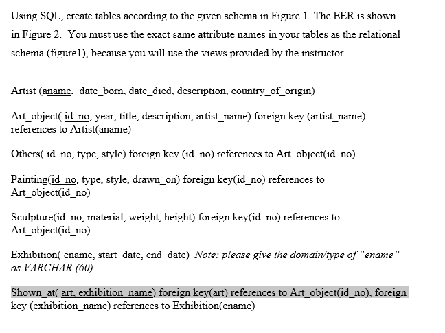Solved Using SQL, create tables according to the given | Chegg.com