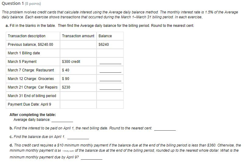 Solved Question 1 (8 points) This problem nvolves credit | Chegg.com