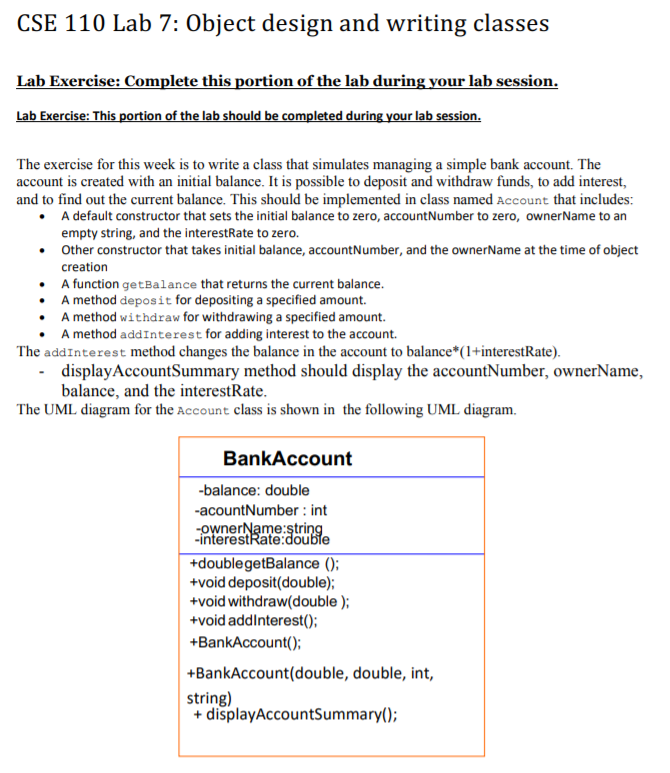 Solved CSE 110 Lab 7: Object design and writing classes Lab | Chegg.com
