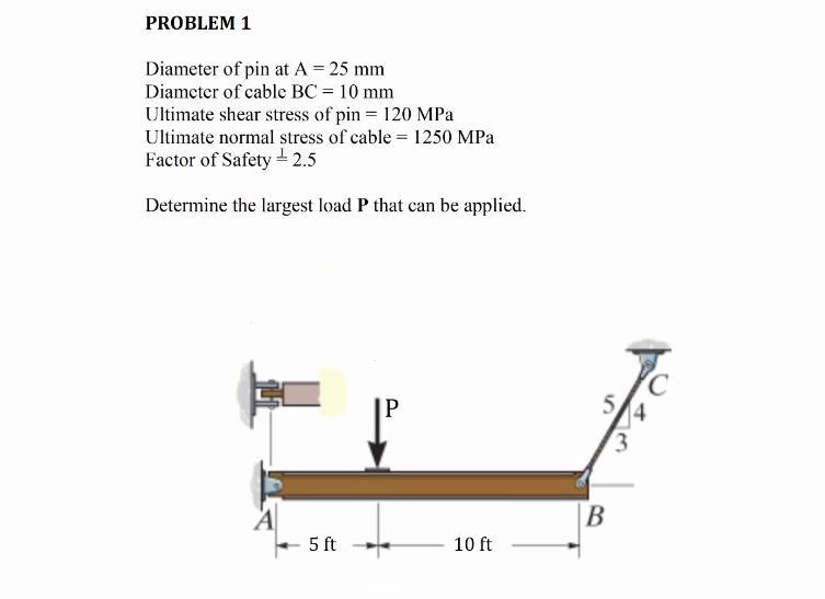Solved PROBLEM 1 Diameter of pin at A = 25 mm Diameter of | Chegg.com