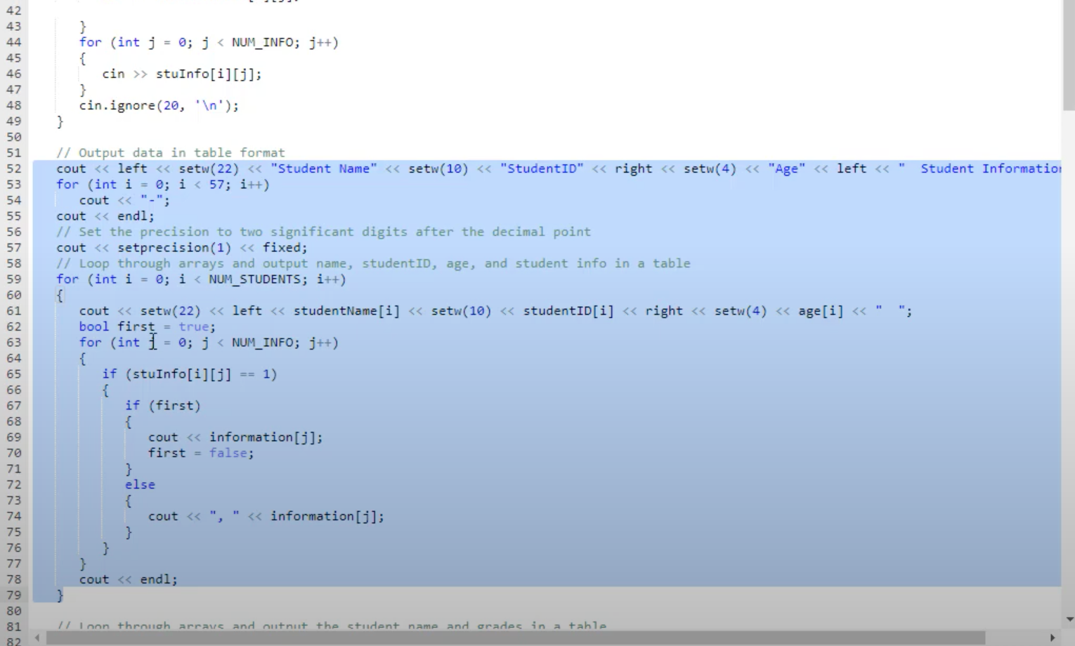 Solved string studentName[NUM_STUDENTS]; Holds the name of | Chegg.com