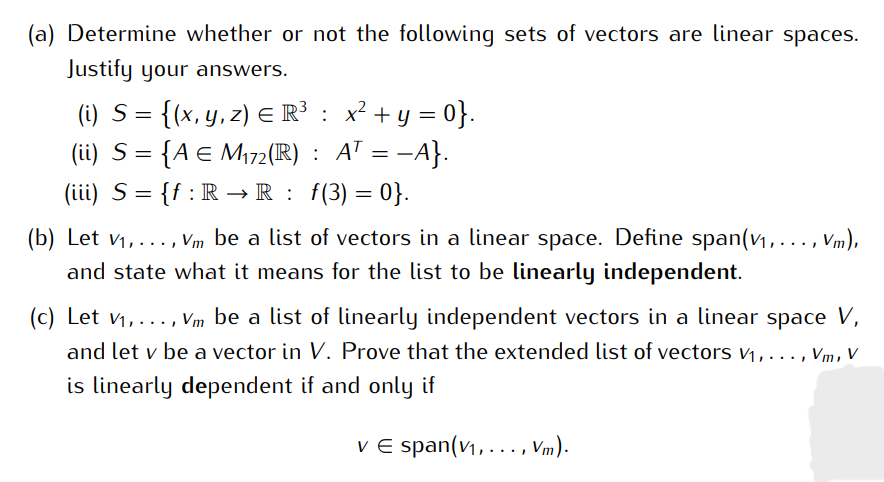 Solved (a) Determine whether or not the following sets of | Chegg.com