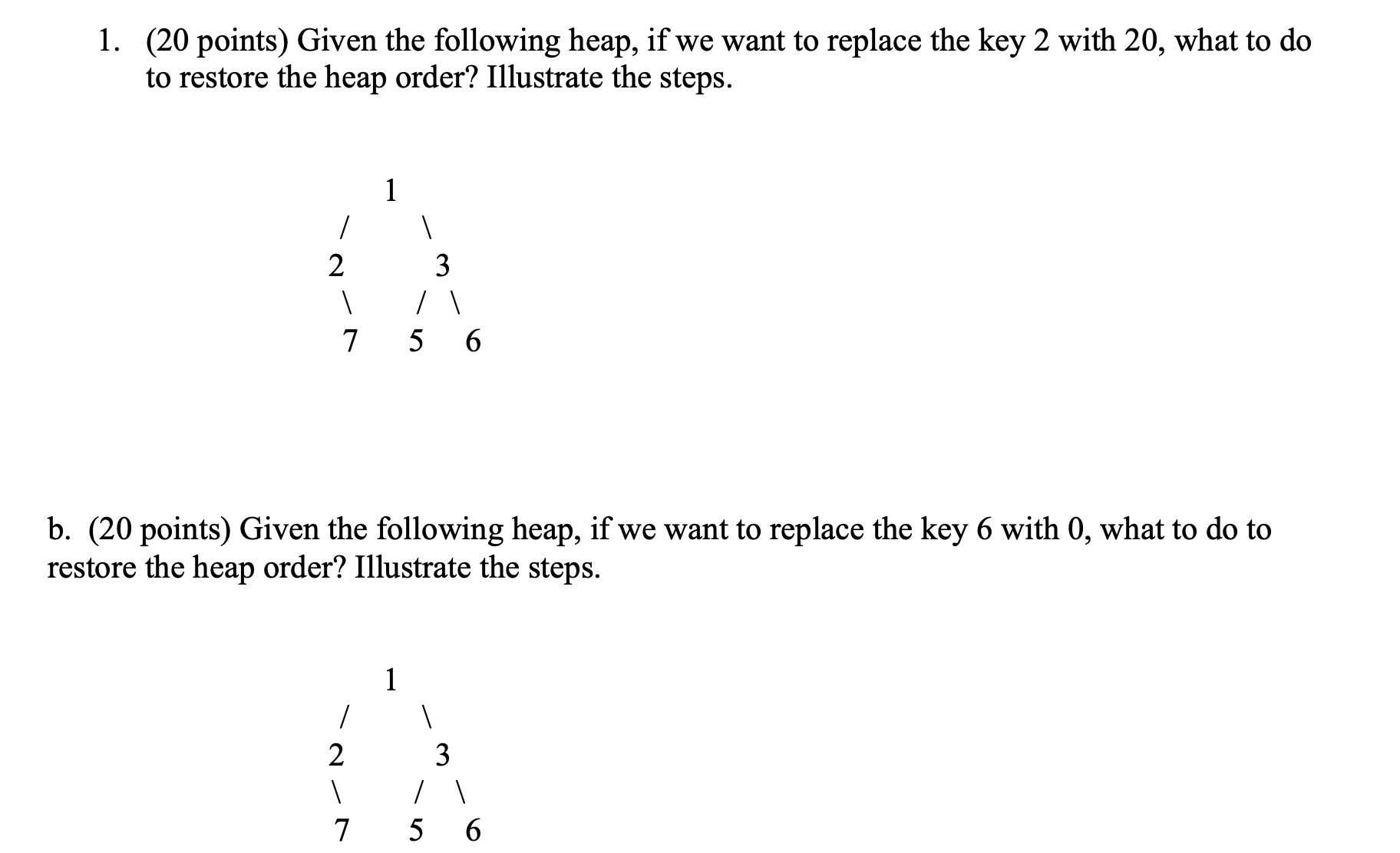 Solved b. (20 ﻿points) ﻿Given the following heap, if we want | Chegg.com