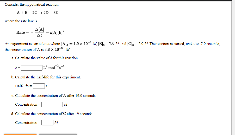 Solved Consider the hypothetical reaction A+B+ 2C 2D + 3E | Chegg.com
