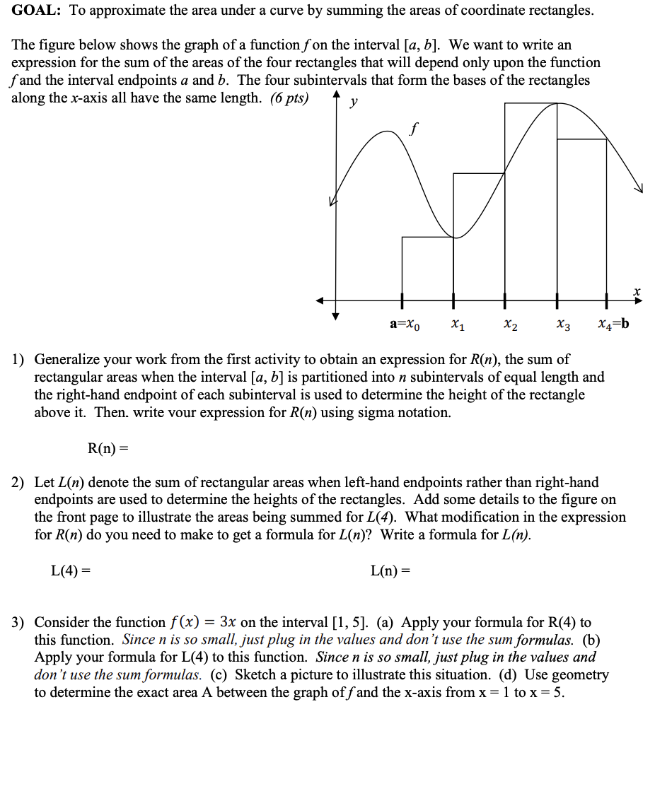 GOAL: To approximate the area under a curve by | Chegg.com