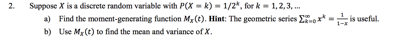 Solved 2. Suppose X is a discrete random variable with P(X = | Chegg.com