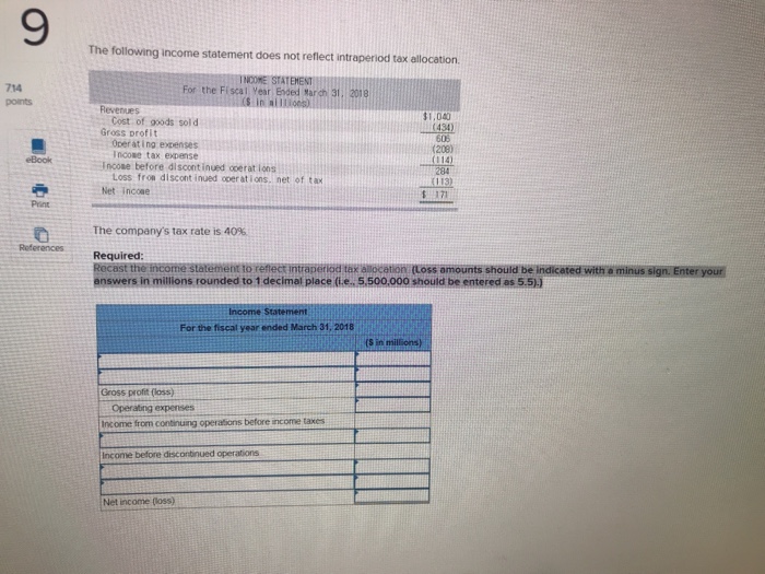 Solved 9 The following income statement does not reflect | Chegg.com