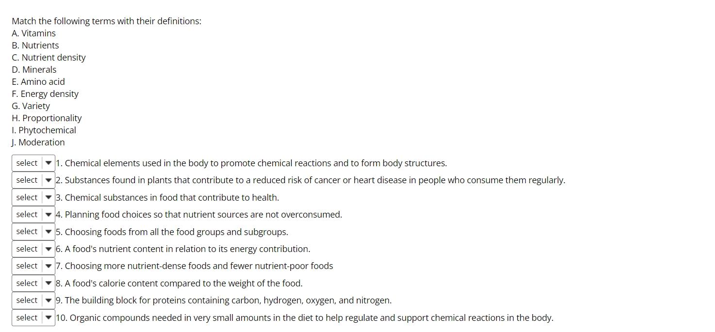 Solved Match the following terms with their definitions: A. | Chegg.com