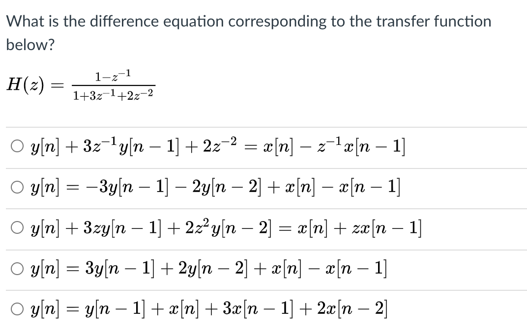 Solved What is the difference equation corresponding to the | Chegg.com