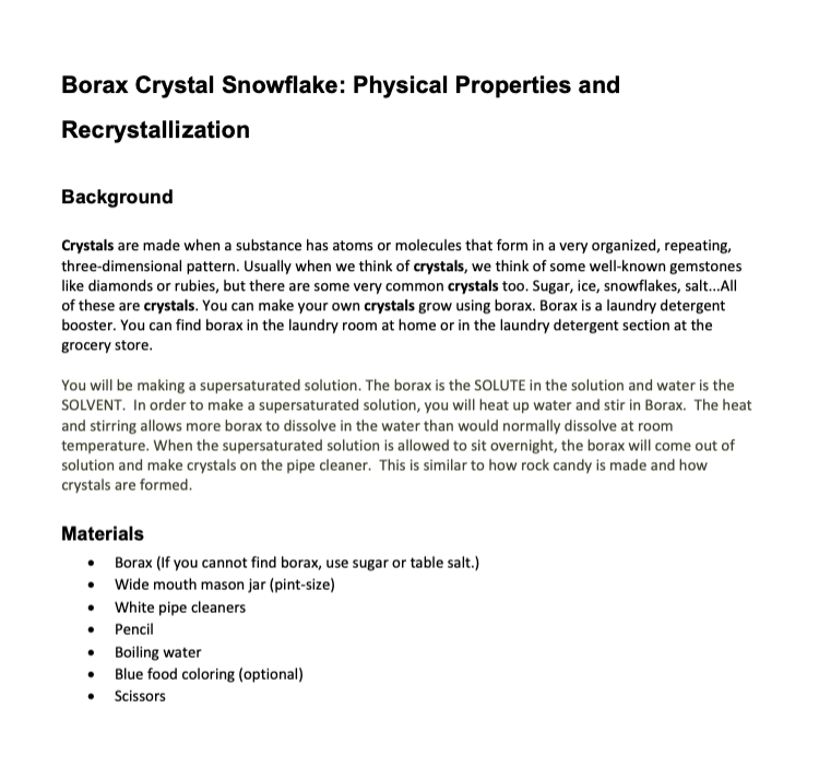 Solved Borax Crystal Snowflake: Physical Properties and | Chegg.com