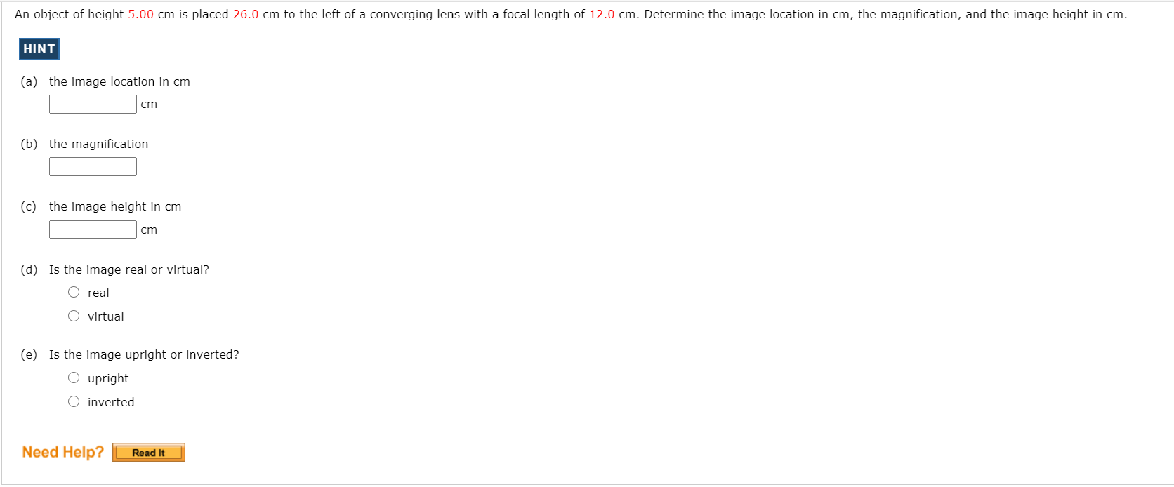 Solved An object of height 5.00 cm is placed 26.0 cm to the | Chegg.com