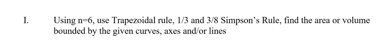 Solved Using n=6, use Trapezoidal rule, 1/3 and 3/8 | Chegg.com