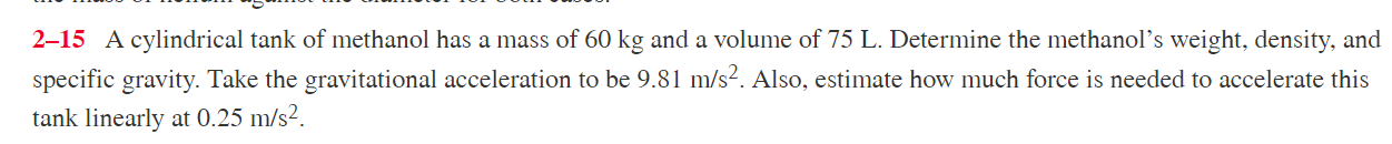 Solved 2-15 A cylindrical tank of methanol has a mass of 60 | Chegg.com
