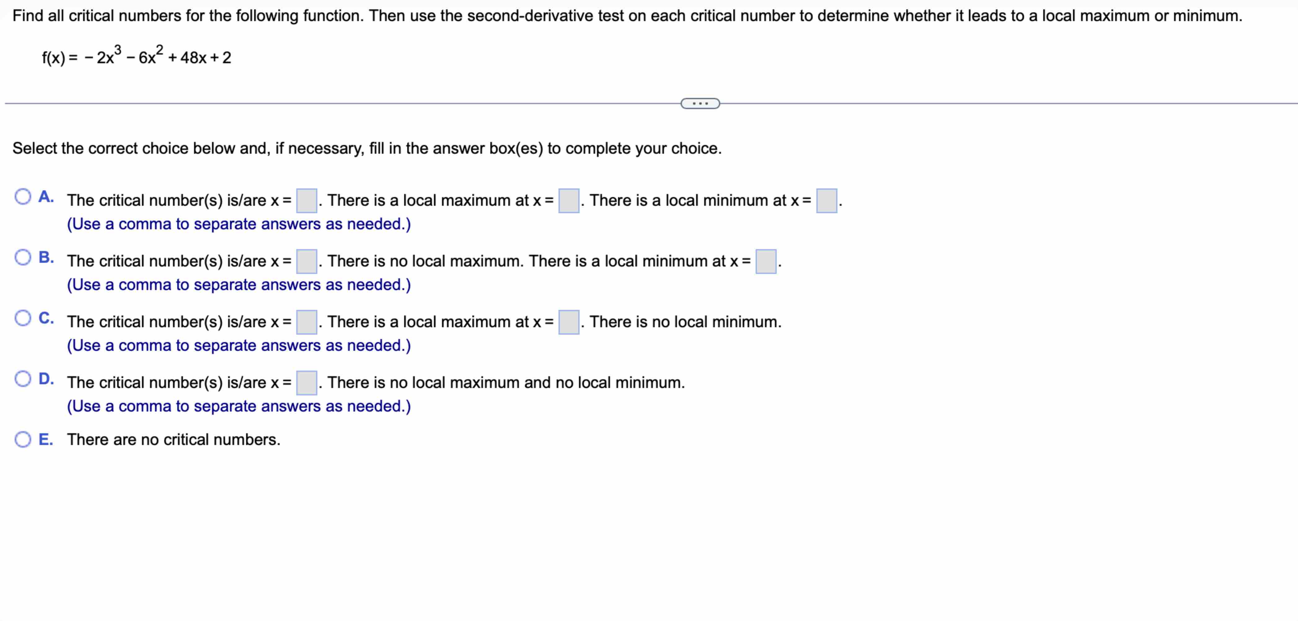 Solved Find all critical numbers for the following function. | Chegg.com