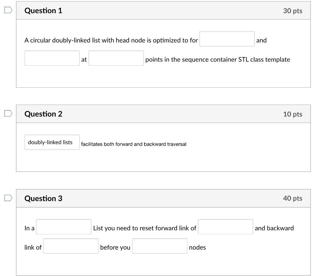 Solved Question 1 30 pts A circular doubly-linked list with | Chegg.com
