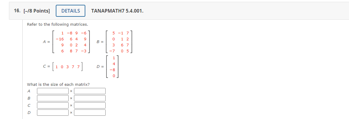 Solved Refer to the following matrices. | Chegg.com