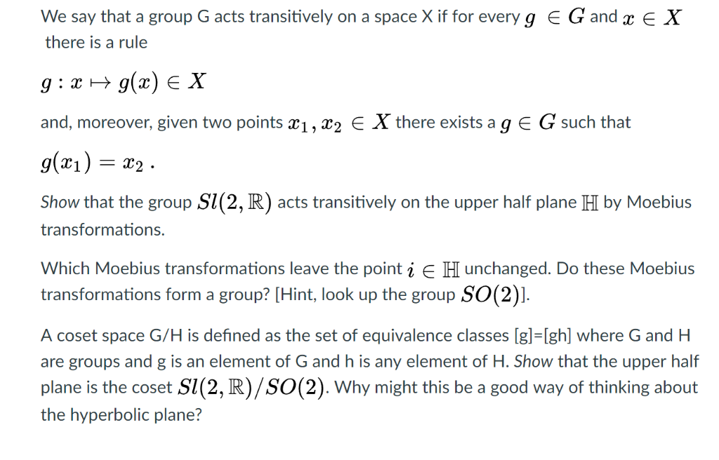 Solved We say that a group G acts transitively on a space X | Chegg.com